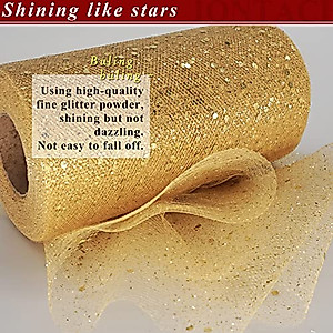 Glitter Tulle Rolls 6 Inch by 50 Yards Sequin Tulle Fabric Ribbon for DIY Tutu Skirt Sewing Bow Wedding Decorations Craft Supplies (Antique Gold)