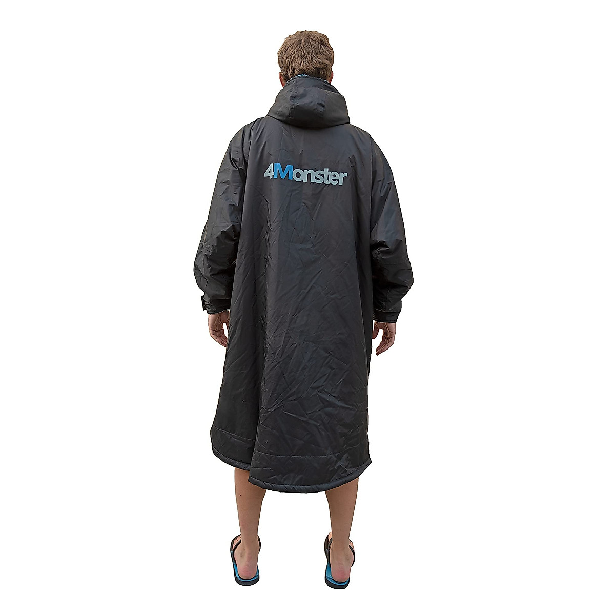 4MonsterSwim Parka with Hood,Quick-Dry Wetsuit Changing Robe Waterproof,Warm Coat Surf Poncho for Water Sport, Beach&Pool (Long Sleeve Black, X-Large)