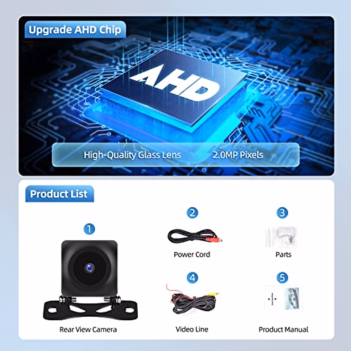 AHD Backup Camera for Car, Rearview Reversing Camera HD Night Version Waterproof, Upgraded 1080P Wide Angle Rear View Camera for Universal Car SUV RV