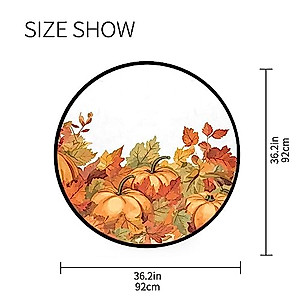 Autumn Pumpkin Leaves Area Rug Round 3ft Happy Thanksgiving Circular Carpet Floor Mat Soft Non Skid for Living Room Dining Holiday Decor Seasonal Washable