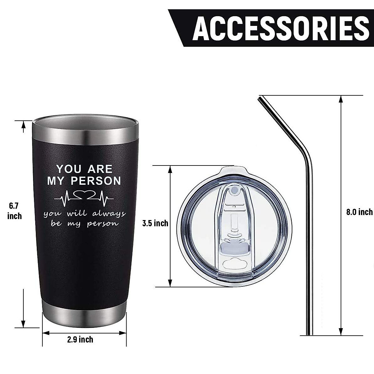 ATHAND Grey'S Anatomy Merch 20oz Tumbler with Straw & Lid - You Are My Person,Greys Anatomy Gifts,Insulated Stainless Steel Tumbler Iced Coffee Cup Travel Mugs Friend Birthday Gifts,1 Pcs