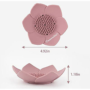 Framendino, 4 Pack Lotus Flowers Soap Dish Silicon Flexible Non-Slip Floral Soap Trays with Drain for Bathroom Shower