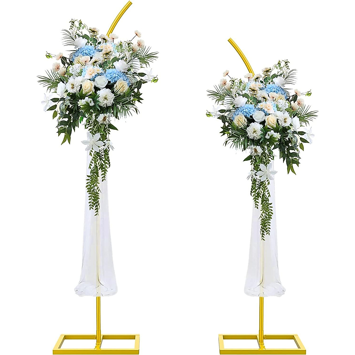 Metal Wedding Backdrop Stand | 6.8Ft & 8Ft Curved Top Wedding Arch Frame | Set of 2 Balloon Flower Backdrop Stands for Ceremony Birthday Baby Shower Anniversary Background Decoration