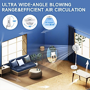 Marchpower Foldable Oscillating Standing Fan with Remote, 8" Portable Pedestal Quiet Fan with Timer, 7200mah Rechargeable USB Desk Fan for Home Bedroom Office Travel Outdoor Camping