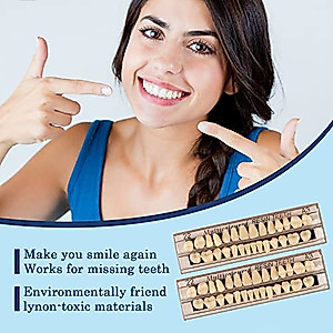 56 Pieces False Teeth, 2 Sets Whole Teeth Synthetic Polymer Denture Teeth, 22 Shade A3 Upper + Lower Dental Materials for Replacement, DIY, or Halloween