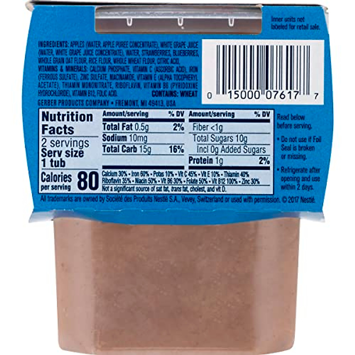 Gerber 2nd Foods Baby Food Tubs, Apple Strawberry Blueberry with Mixed Cereal, 2 - 4 Ounce Tubs Per Pack (Pack of 4)