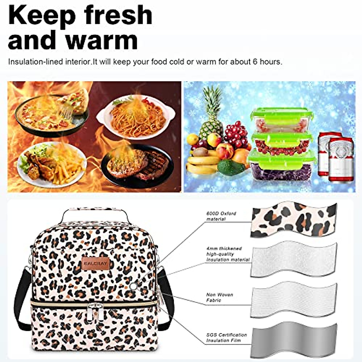 BALORAY Lunch Bag Women Men, Double Deck Lunch Box Insulated Lunch Bag for Adults Work Office Picnic, Leakproof Cooler Bag with Adjustable Shoulder Strap