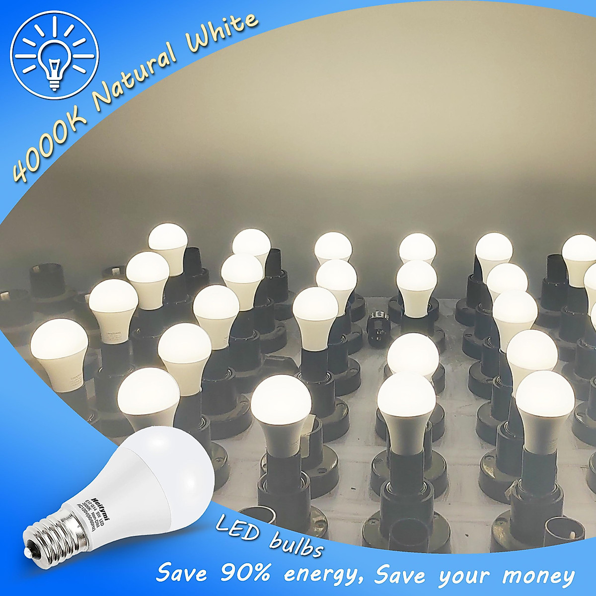 Heifymi E17 Intermediate Base 5W LED Bulb, 40 Watts Equivalent, Neutral/Natural White 4000K, 500 Lumens, AC120 Volts, LED Replacement for Chandelier Ceiling Fan Lights Bulbs, Non-dimmable(4 Pack)