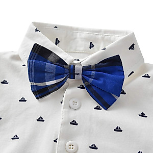 famuka Baby Boy 3 Piece Formal Outfit Suit with Bows Waistcoat Gentleman Tuxedo (Navy 3, 0-3 Months)