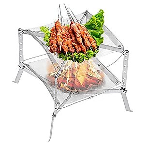 KingCamp Folding Campfire Grill Kit Camp Grill Over Fire Stainless Steel Camping Portable Grill Grate Stove Burner Outdoor Firepit with Carrying Bag for Backpack Cooking Picnic Hiking,BBQ