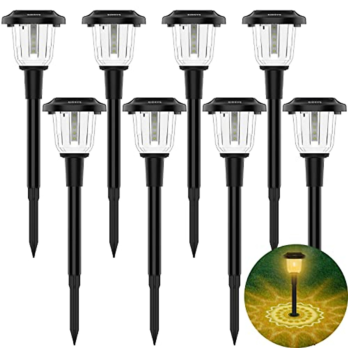 SIDSYS Outdoor Solar Lights for Yard, Glass Dream Dynamic Solar Outdoor Lights, 230LM Pattern Changing Warm Solar Garden Lights, IP65 Waterproof Solar Powered Pathway Lights 8 Pack