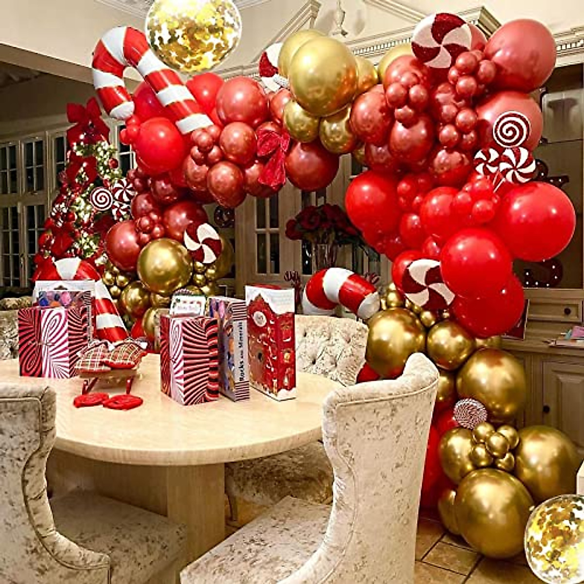 Red and Gold Balloons Garland Arch Kit, 122Pcs 18 12 10 5In Red Metallic Gold and Gold Confetti Balloons with Balloon Strip for Graduation Anniversary Wedding Bachelorette Birthday Party Decorations