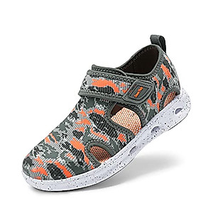 DREAM PAIRS Unisex-Child Closed Toe Water Shoes Quick Dry Aqua Sneakers, Grey/Orange - 2 Little Kid (SDWS2301K)
