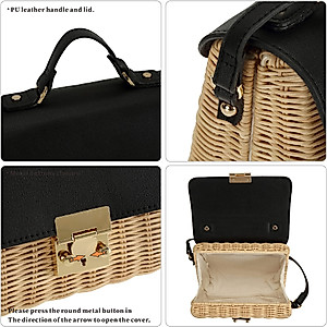 So'each Women's Handbag Wicker Square Rattan Bamboo Bag Woven Crossbody Bag Black
