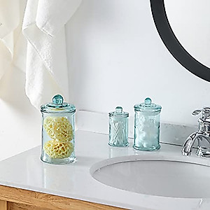 Motifeur Glass Apothecary Jar | Bathroom Storage Organizer Canister (Set of 3, Blue)