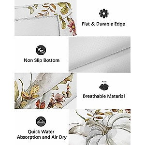 Fall Floral Thanksgiving Outdoor Rug for Patio, Large Floor Mat Grey Pumpkin Maple Leaves Non Slip Area Rug Rubber Backing Quick Dry Clearance Carpet for Camping, Garden, Lawn, Deck, Porch, 4' x 6'