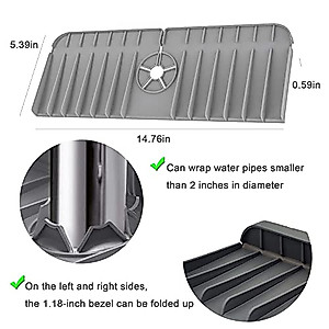 Silicone Faucet Handle Drip Catcher Tray，Sink Protectors、Sponge Holder、Splash Guard for Kitchen Sink Accessories Mat-Upgraded Ramp Pads Make It Easier for Water Droplets to Drain Away (Black)