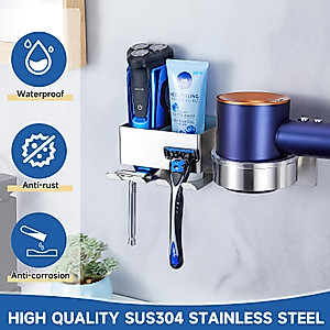 XILIMEN Hair Dryer Holder Wall Mounted, Blow Dryer Holder, Stainless Steel Hair Tool Organizer, Curling Iron Holder No Drilling, Adhesive Hairdryer Holder for Bathroom Barber Shops