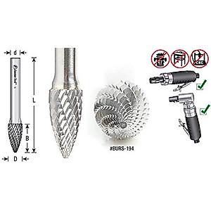 Amana Tool - BURS-190 Solid Carbide Pointed Tree Shape 1/8 Dia x 3/8 x 1/8 Shank Double Cu