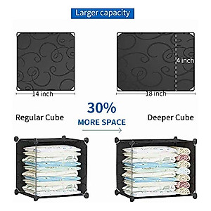 KOUSI Portable Wardrobe Closets 14"x18" Depth Cube Storage, Bedroom Armoire, Storage Organizer with Doors, 12 Cubes, Black