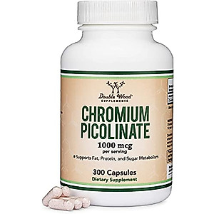Chromium Picolinate 1000mcg for Healthy Weight Management (High Absorption and Bioavailability) (300 Vegan Safe Capsules, Non-GMO, Gluten Free, Manufactured in The USA) by Double Wood Supplements