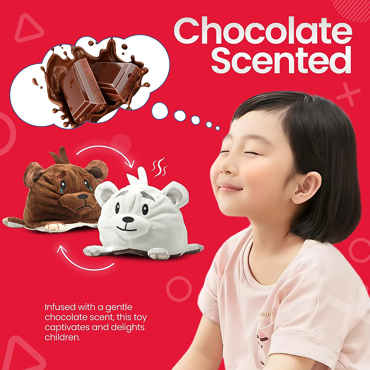 Reversible Toy Plush for Girls & Boys, Educational Mood Regulating Plushie Teddy Bear, Chocolate Scented Benji The Bear Realistic Stuffed Animal for Babies, Toddlers, Preschool, Kindergarten