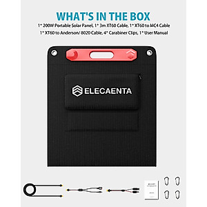 ELECAENTA 200W Portable Solar Panel, Ultra-Light/Only 11lbs, Flexible & Foldable Monocrystalline ETFE Solar Charger with Kickstand, IP54 Waterproof for Outdoors RV Camping Off Grid Adventures