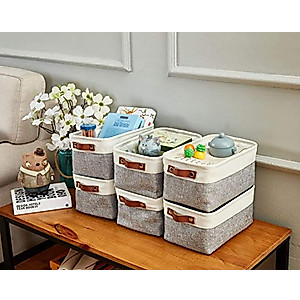 DECOMOMO Foldable Storage Bin (LARGE-Grey and White 15 x 11 x 9.5" - 3 Pack and Small 11.8 x 8 x 6-6 Pack) Collapsible Sturdy Cationic Fabric Storage Basket Cube W/Handles for Organizing Shelf Nurse