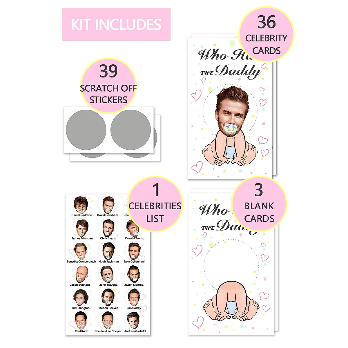 Yangmics Direct Baby Shower Games - Door Prizes Celebrity Cards Lottery Tickets Games for Girls - Funny Lottery Card Ice Breaker Scratch Off Games Party - 40 sheets