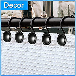 Rustproof Antique Decorative Shower Curtain Rings, Shower Curtain Hooks Oil Rubbed Bronze Pack of 12 for Bathroom Shower Rods Curtains Home (Black)