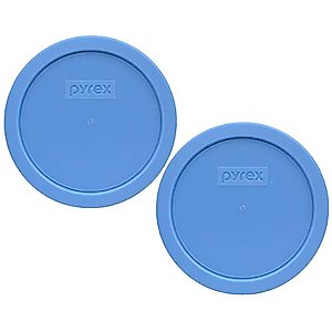 Pyrex 7401-PC 3-cup Blue Cornflower Round Plastic Food Storage Replacement Lids - 2 Pack