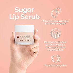 Vegan and Cruelty-Free Sugar Lip Scrub Exfoliator by Hanalei – Made with Hawaiian Cane Sugar, Kukui Oil, and Shea Butter to Exfoliate, Smooth, and Brighten Lips Made in the USA (22 g)