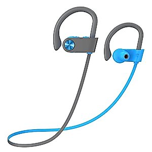 LIVIKEY Bluetooth Headphones, IPX7 Waterproof Sweatproof & 12Hrs Long Battery, Wireless Earbuds in-Ear with Mic & Soft Earhooks for Running Fitness Workout Sports, BlueGray