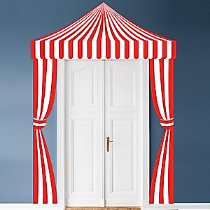 Ziliny 3 Pcs Carnival Party Decorations Circus Tent Awning Halloween Red White Banner Concession Stand(Striped Style)