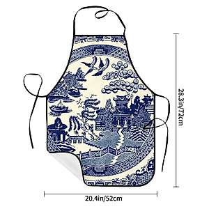 Oriental Style Chinese Blue Willow Aprons Women Men With Pocket Washable Anti-Stain Kitchen Chef Bib Apron For Cooking Garden Bbq Painting