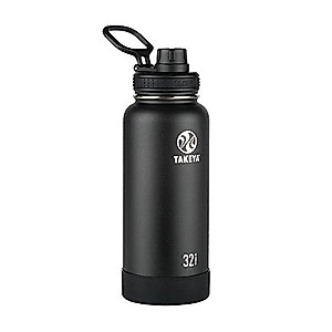 Takeya Actives Insulated Stainless Water Bottle with Insulated Spout Lid, 32oz, Onyx and Takeya Actives Straw Lid for Insulated Water Bottle, Wide Mouth, Black