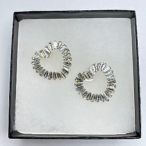 Woke Creations Statement Heart Stud Love Earrings for Women White Cubic Zirconia Baguette Gift Boxed Yellow Gold Setting Hypoallergenic