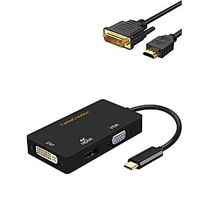 CableCreation DVI to HDMI Cable 5ft + USB C to VGA HDMI DVI Adapter