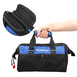 WORKPRO 13-inch Tool Bag, Wide Mouth Tool Tote Bag with Inside Pockets for Tool Storage
