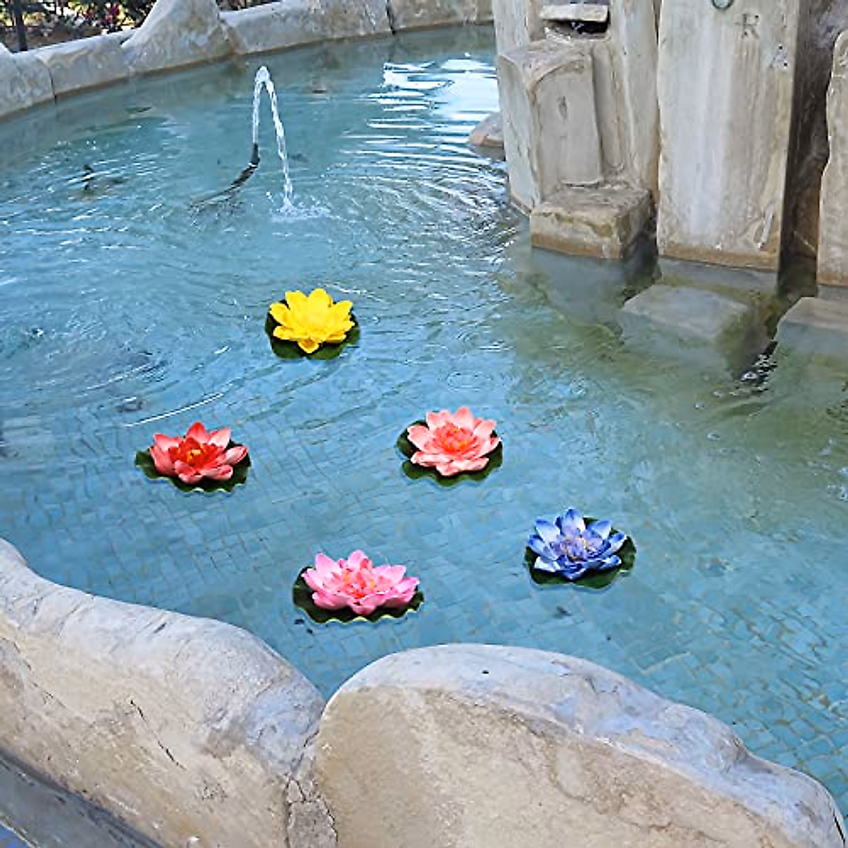 SEWACC Artificial Floating Lotus Flower Water Lily Pads EVA Lotus Flower Water Lily Pads Leaves 5pcs for Home Garden Pond Decoration