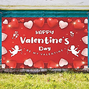 RUIMI Large Size Valentine Banner, Porch Sign with 71''X43.3'',Valentines Decorations Backdrop,Happy Valentines Day Hanging Banners,Valentine's Day Supplies for Home Indoor Outdoor, White