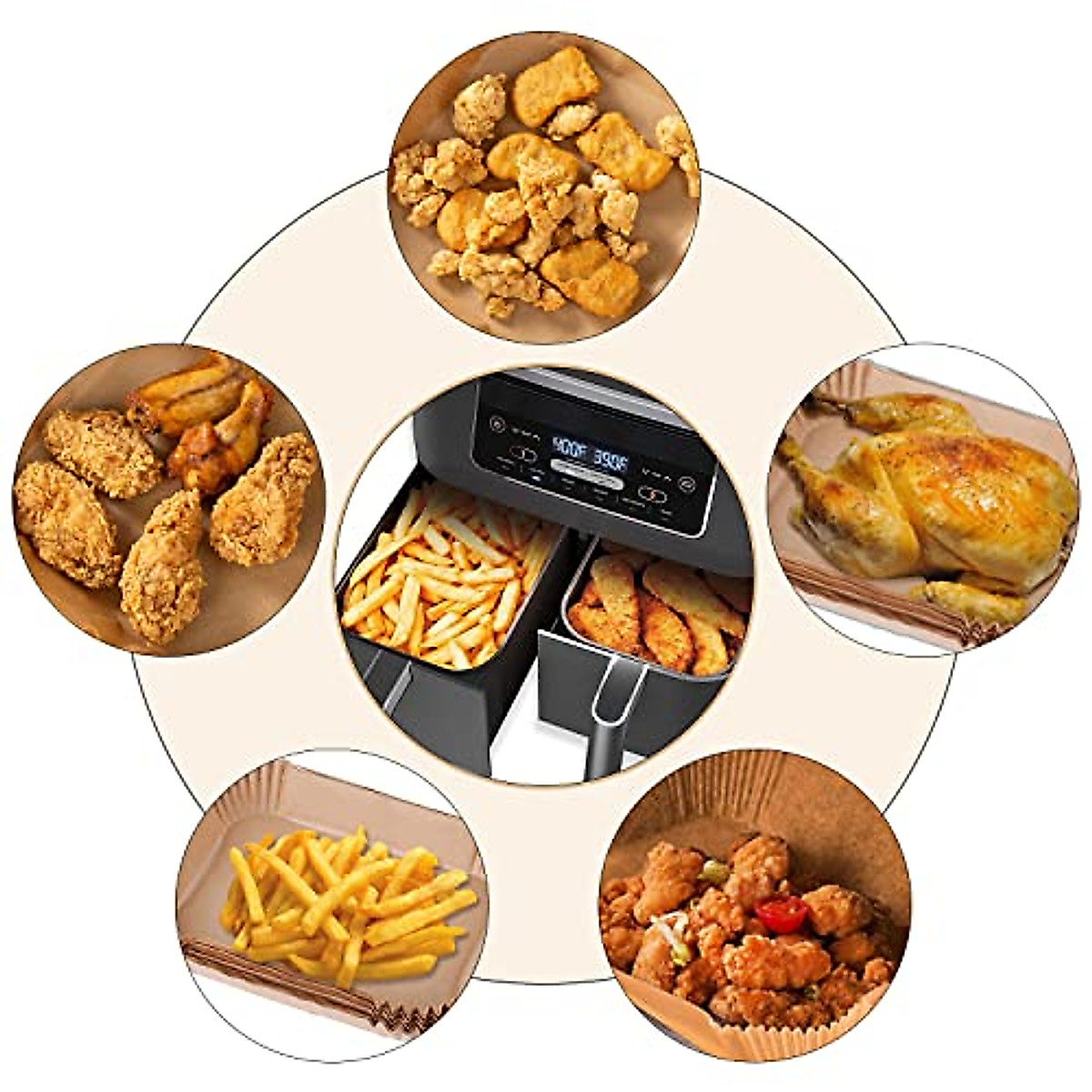 100PCS Ninja Air Fryer Liners Disposable Rectangle,POPQEEN Air Fryer Accessories,Food Grade Baking Parchment Paper for Ninja Foodi Dual DZ201 DZ401