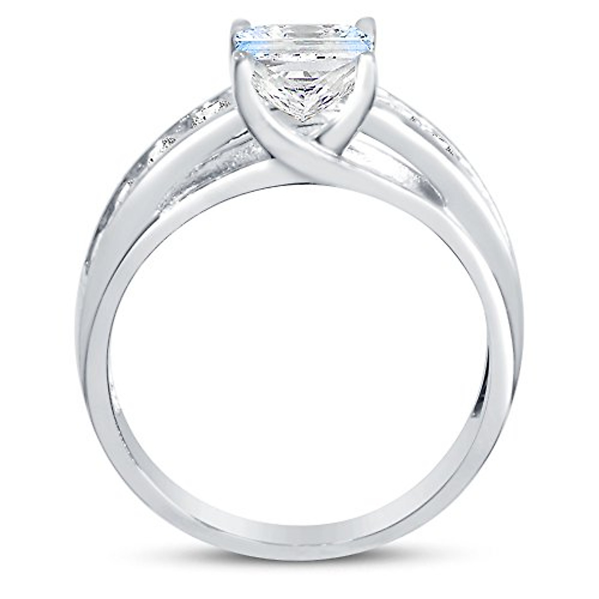 Size - 9.5 - Solid 14k White Gold Princess Cut Solitaire Engagement Ring CZ Cubic Zirconia (2.0cttw., 1.0ct. Center)