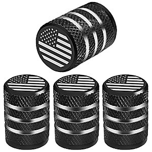 Black Tire Valve Stem Covers Metal Tire Air Caps with Plastic Liner American Flag Tire Stem Valve Caps, Corrosion Resistant, Universal for Car Truck Motorcycle Bike (4 Pack)