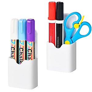 Simetufy 2pcs Magnetic Pen Holder, Magnetic Whiteboard Marker Holder, Mgnetic Pencil Holder for Refrigerator, Magnetic Pencil Holder for Locker(White)