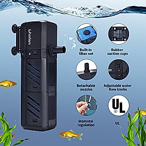CHERLAM Submersible Aquarium Filter, 12W Internal Aquarium Filter, Adjustable Fish Tank Filter with Biological Filtration 320 GPH Water Pump for 50-150 Gal Fish Tank, Pond