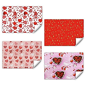 Heart Gift Wrapping Paper, 4 Sheet Love Heart Printed Birthday Wrapping Paper For Valentine's Day, 20x28" Per Sheet Folded Flat Gift Wrap for Mother, Lover, Wife, Beloveds, Wedding Bridal Shower