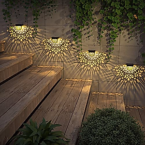 EKQ Solar Fence Lights 6 Pack Solar Deck Lights Outdoor Waterproof LED Solar Powered Step Lights Wall Lights Outdoor Decorations Warm Yellow Light Decorative Lighting for Garden, Front Door, Backyard
