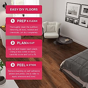 LUCiDA SURFACES Luxury Vinyl Flooring Tiles | Peel and Stick Floor Tile for DIY Installation | 12 Wood Look Planks | Chestnut | BaseCore | 18 Sq. Feet