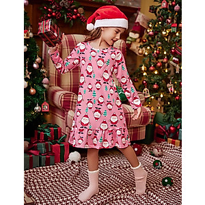 Arshiner Girls' Sleepwear Long Sleeve Cute Nightgown Nightie Pajama Dress Pink Christmas 9-10Y